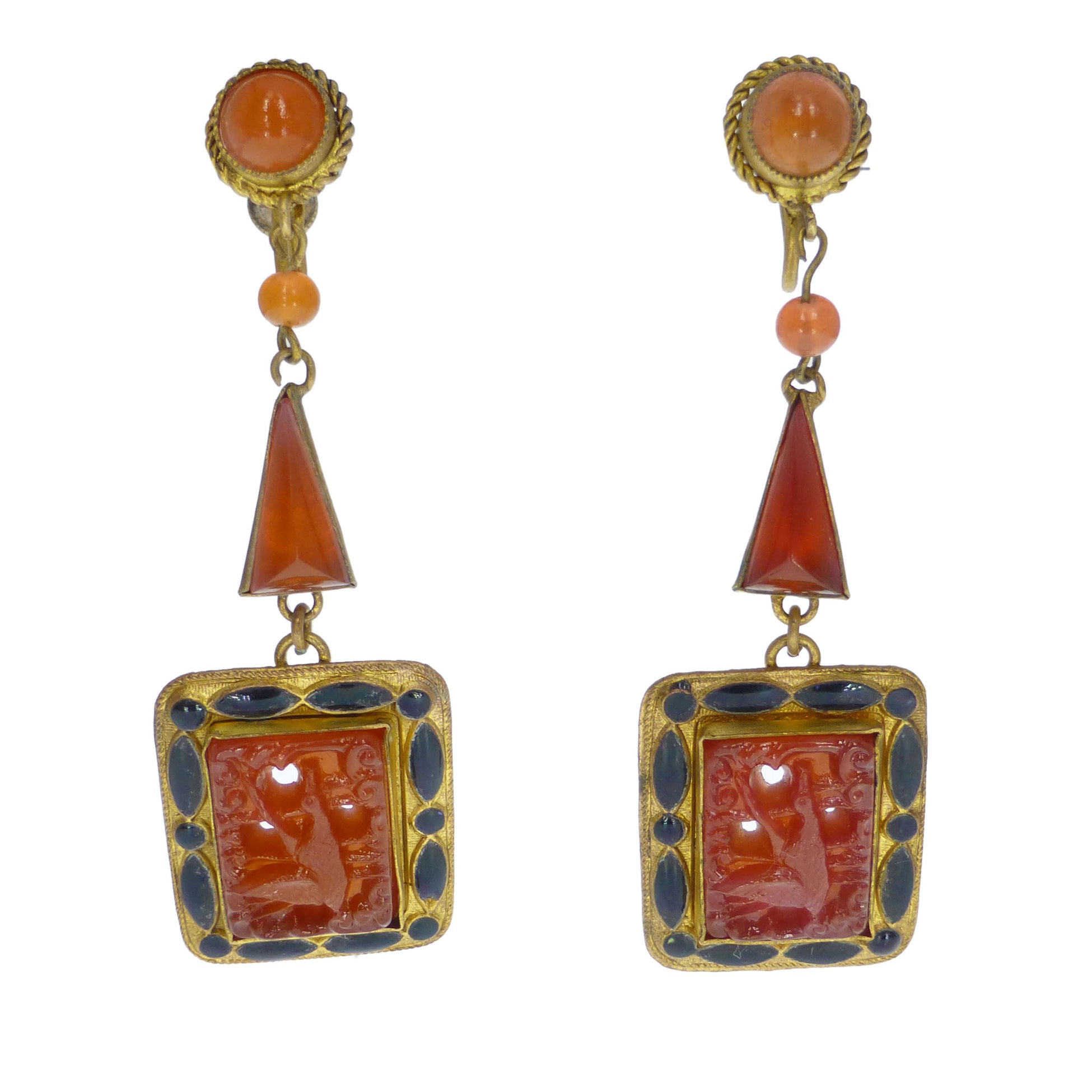 Antique Neiger Brothers Carnelian Glass Enamel Bird Earrings – Clarice ...
